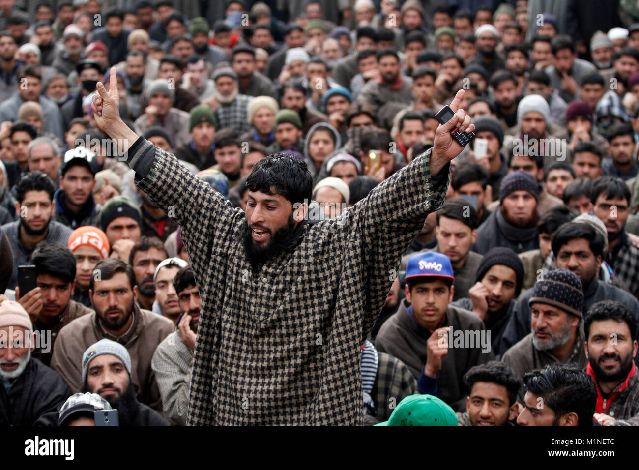 India. 30th Jan, 2018. A man shout pro Freedom slogan during the ...