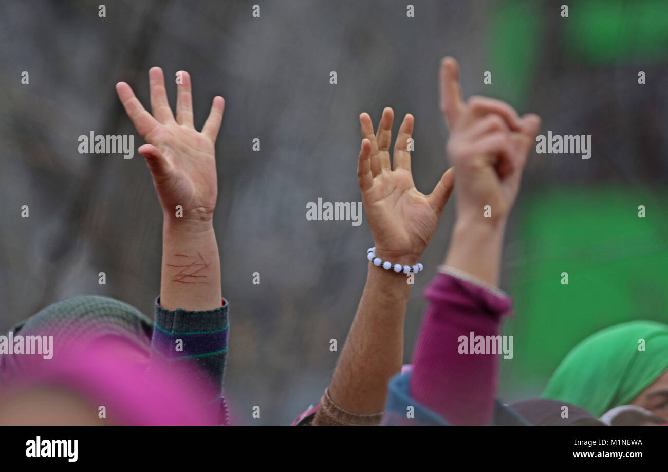 India. 31st Jan, 2018. Mourners raising pro-freedom slogans during the ...