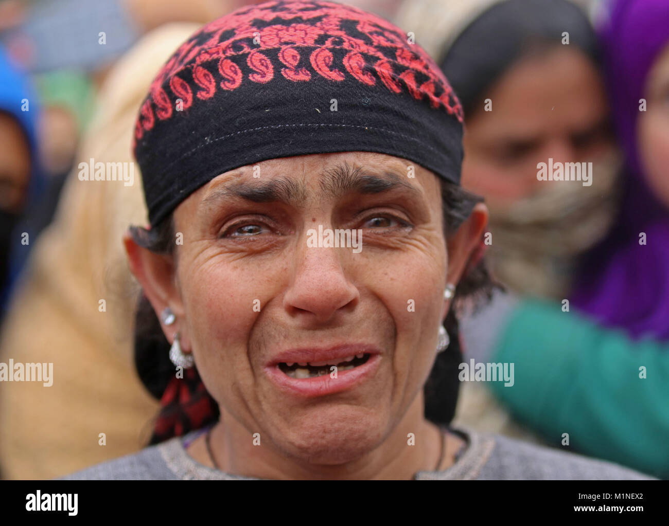 India. 31st Jan, 2018. A woman cry during the funeral procession of a ...