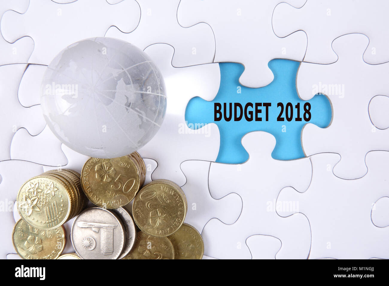 BUDGET 2018 CONCEPT with printed words on the jigsaw puzzle Stock Photo ...