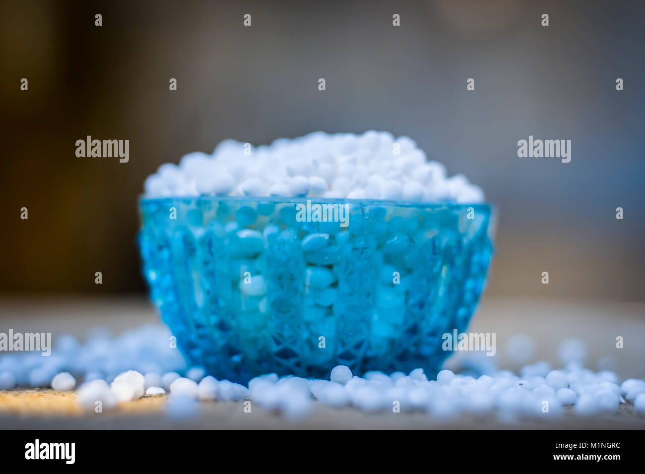 Close up of Sago pearls in a blue colored transparent bowl Stock Photo ...