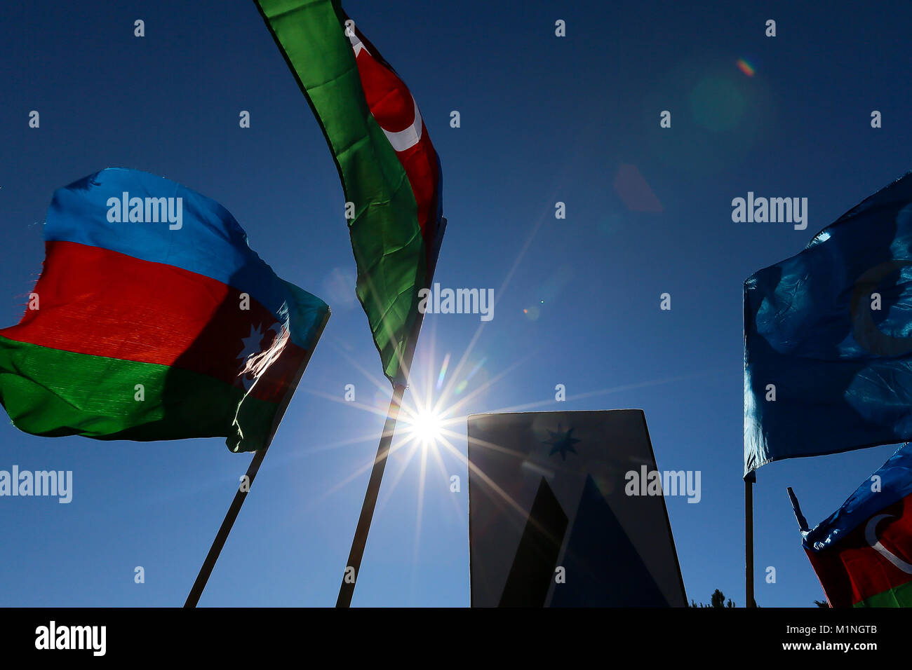 Azerbaijan. 31st Jan, 2018. Opposition parties and Azerbaijan flags ...