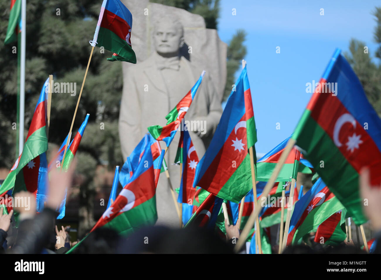 Azerbaijan. 31st Jan, 2018. Opposition parties and Azerbaijan flags ...