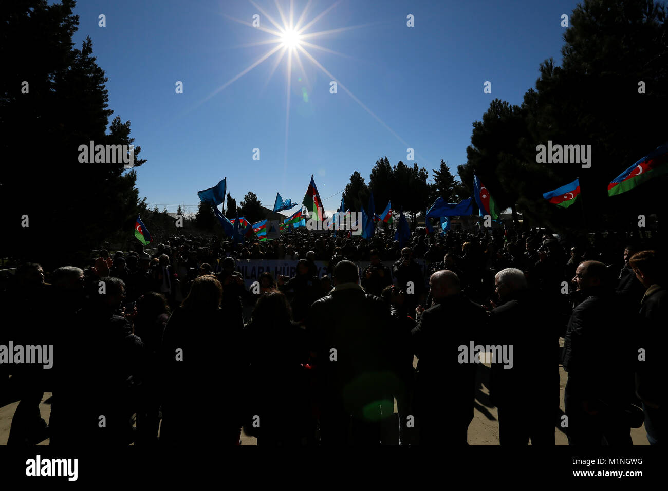 Azerbaijan. 31st Jan, 2018. Opposition parties and Azerbaijan flags ...