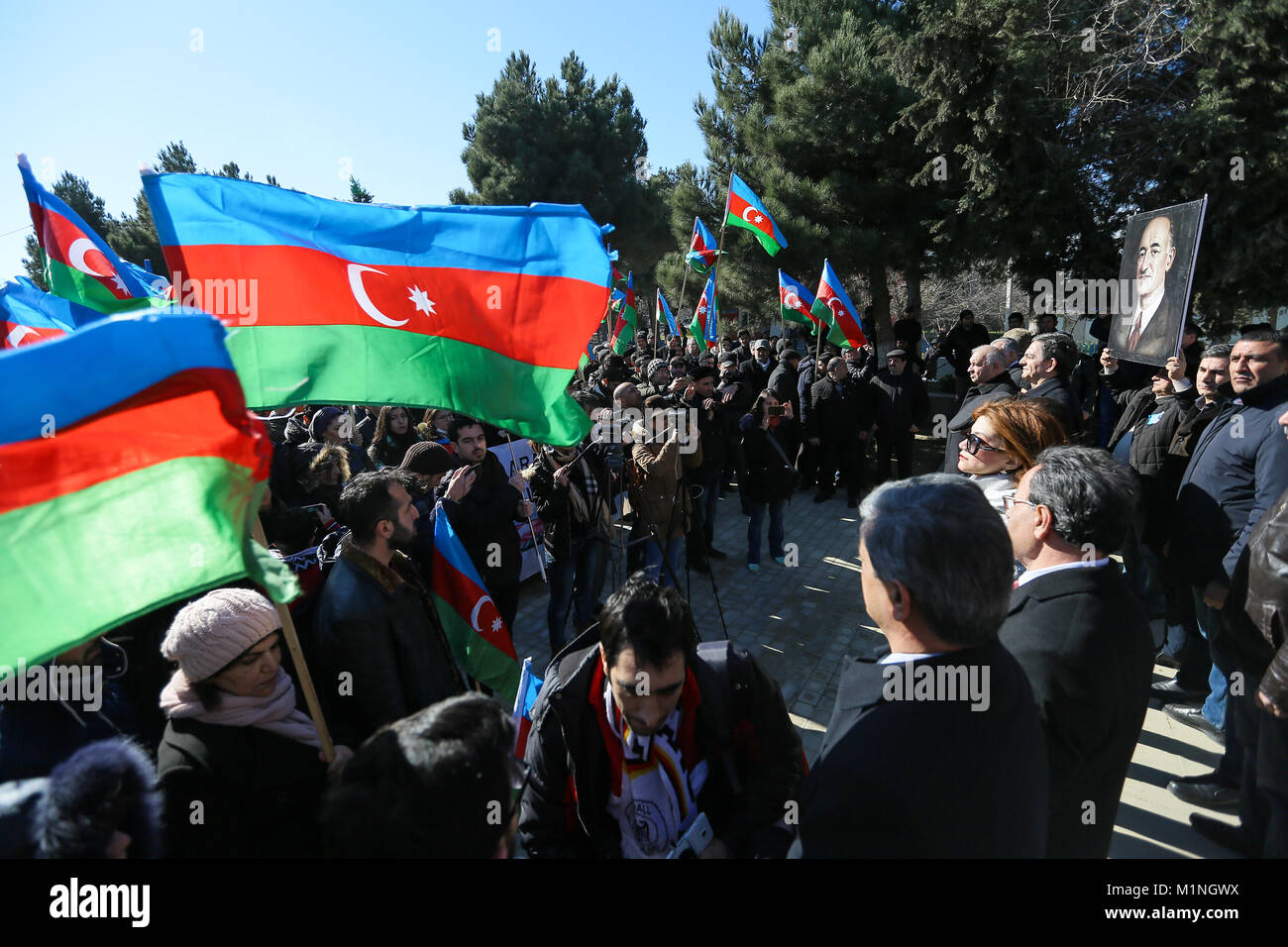 Azerbaijan. 31st Jan, 2018. Opposition parties and Azerbaijan flags ...