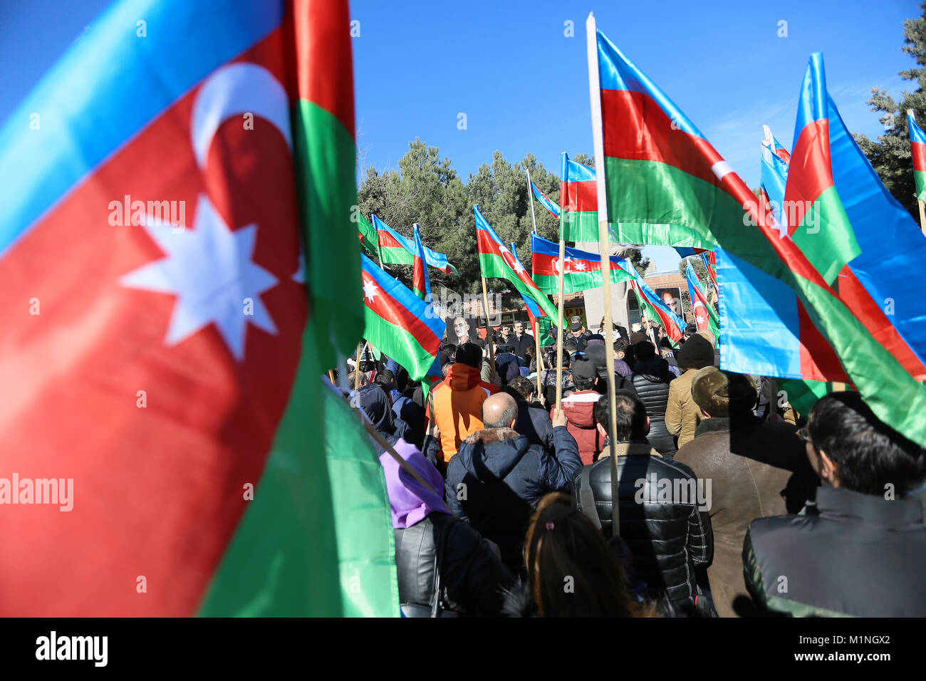Azerbaijan. 31st Jan, 2018. Opposition parties and Azerbaijan flags ...