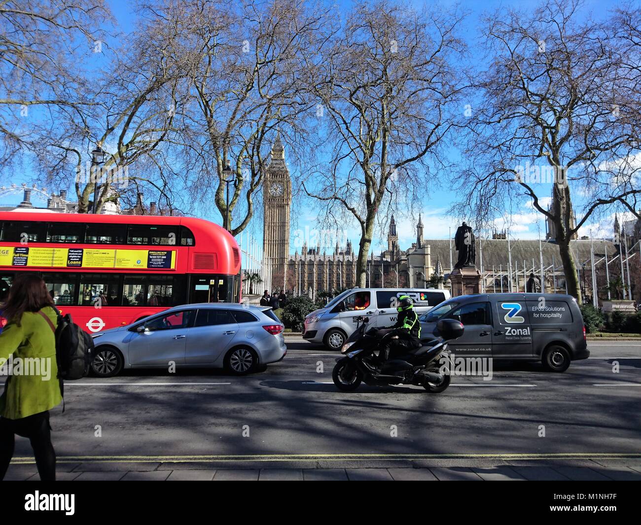 March 2017 Big Ben and double decker buses, Westminster, Parliament ...