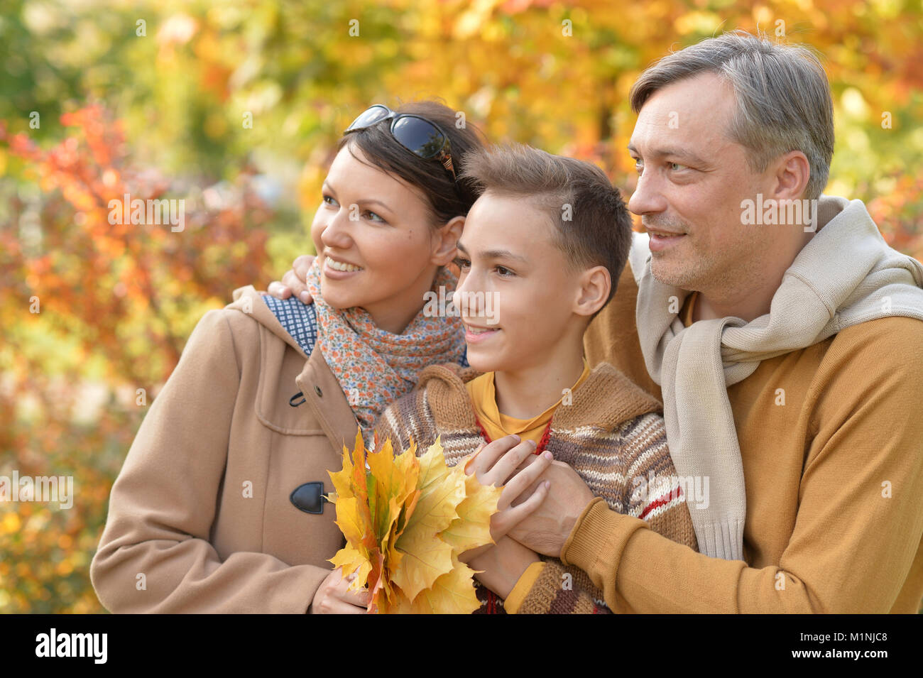 family in the autumn park Stock Photo - Alamy