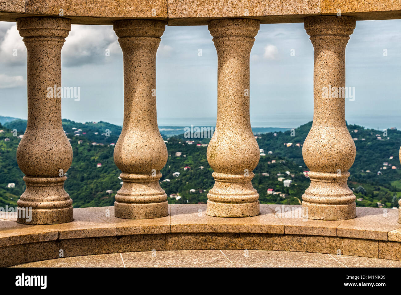 Terrace with concrete architectural balusters on a high mountain Stock ...