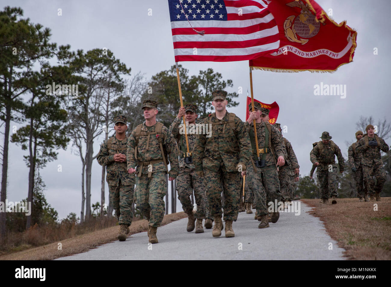 U.S. Marines with 2nd Marine Division walk during the 50-mile challenge ...