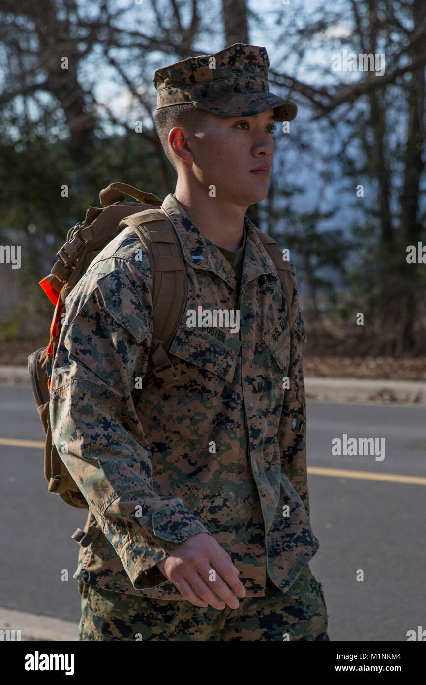 A U.S. Marine with 2nd Marine Division, walks during the 50-mile ...