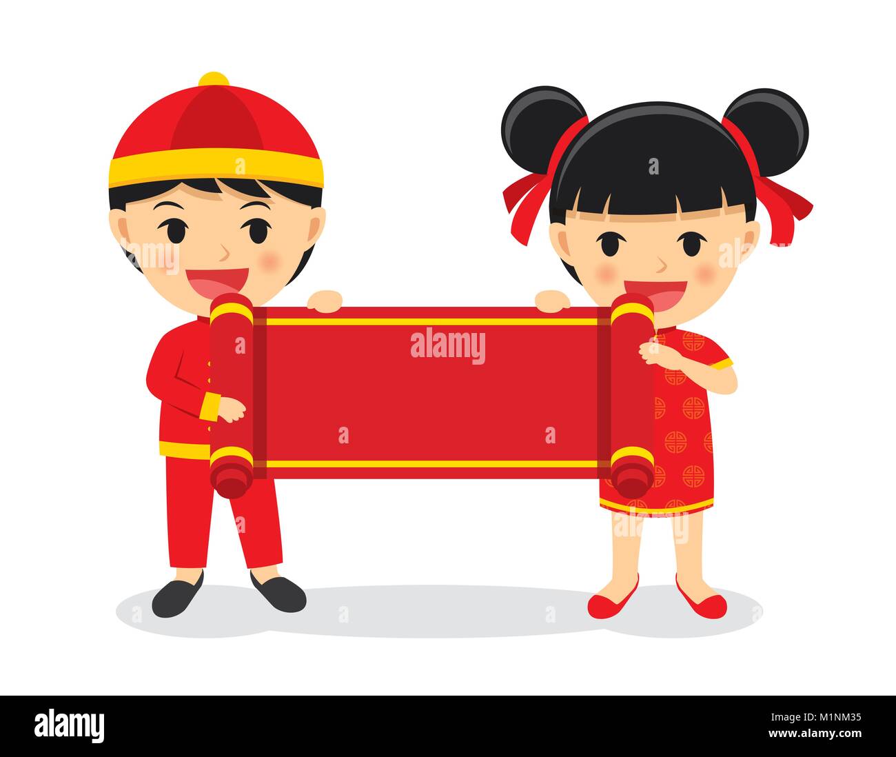 Boys and girls hold emthy signs banner isolated on white background ...