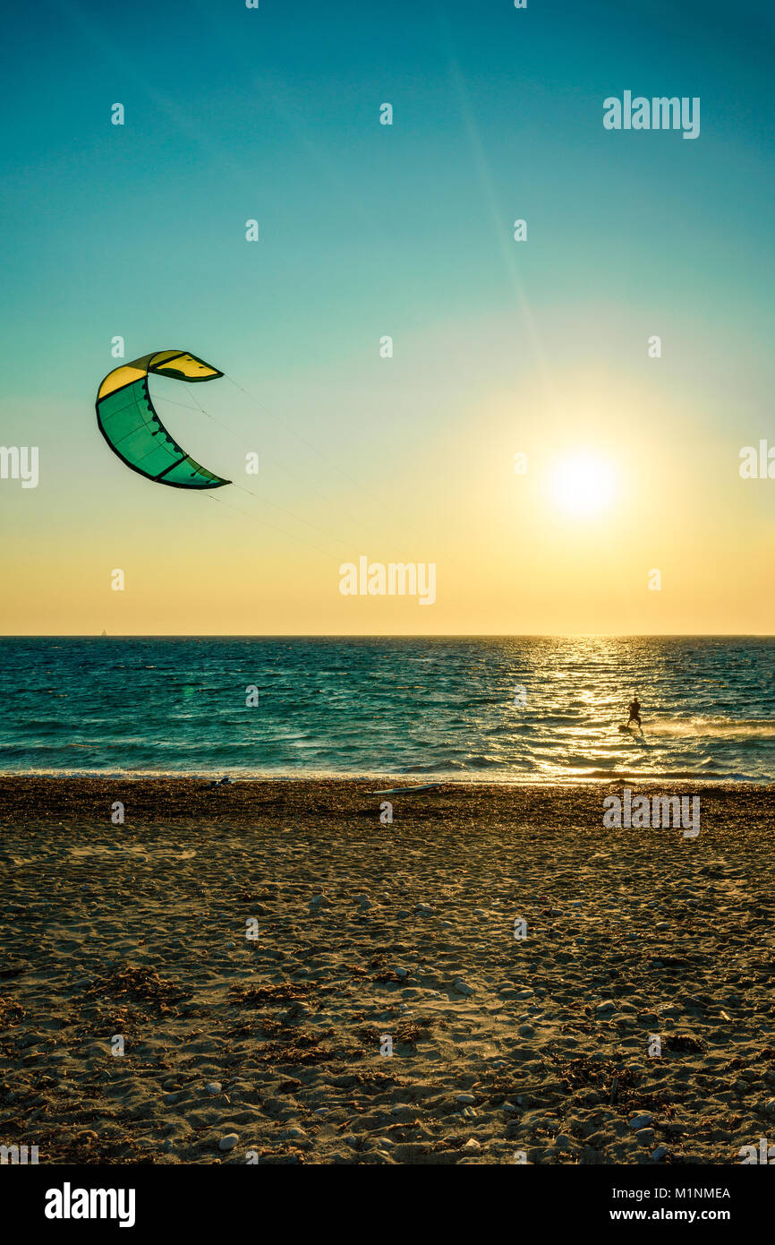 Kite surfing over the see in Lefkada, Greece Stock Photo - Alamy