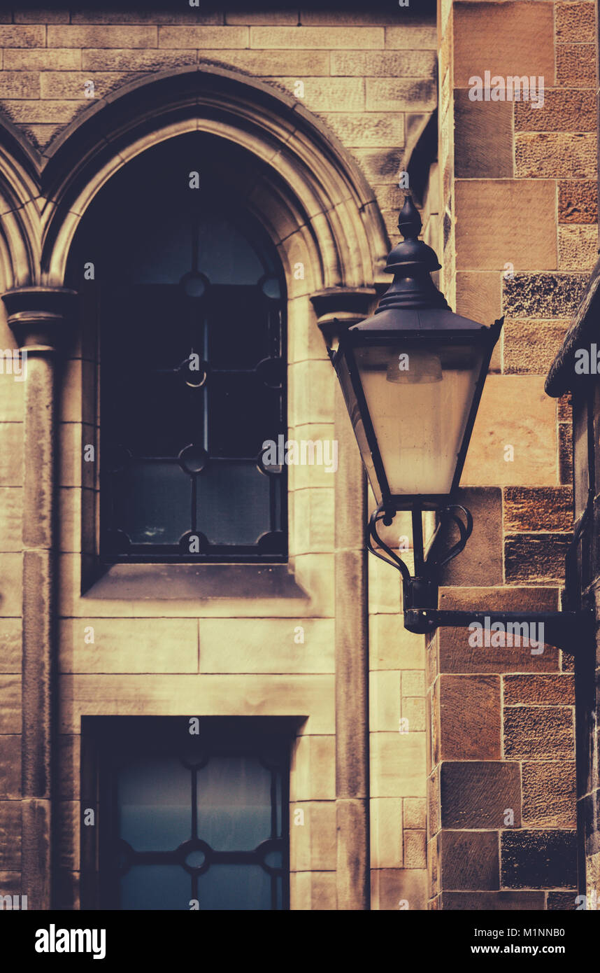Lamp and Windows on an Old Stone College Building in Scotland Stock ...
