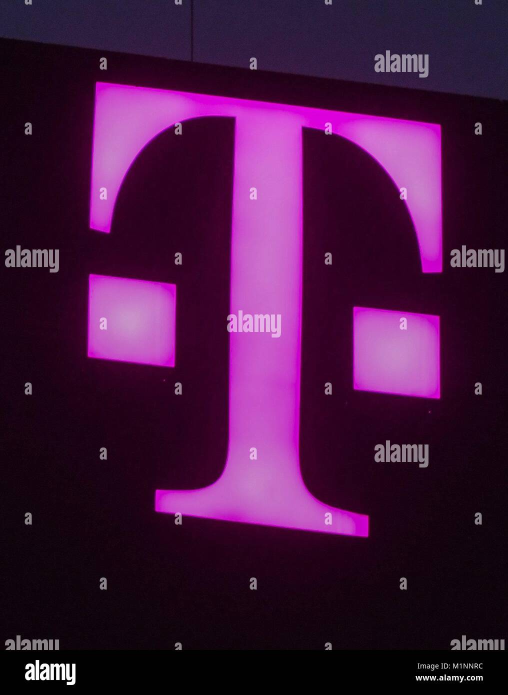 Telekom-Logo at night , Freiburg, Nov. 28, 2017 | usage worldwide Stock ...
