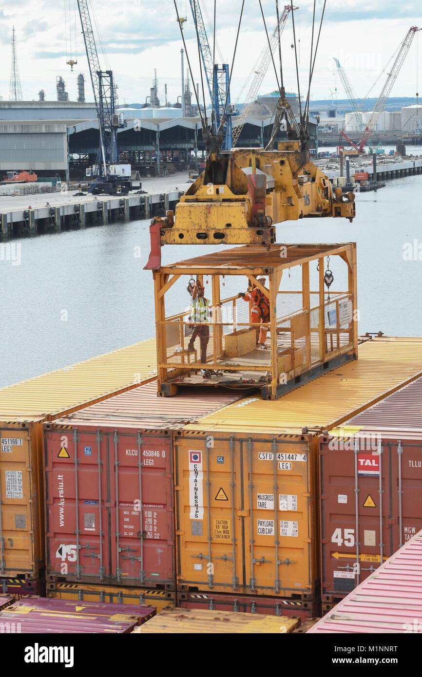 Loading Containers in the Container terminal in Teesport, Great Britain ...