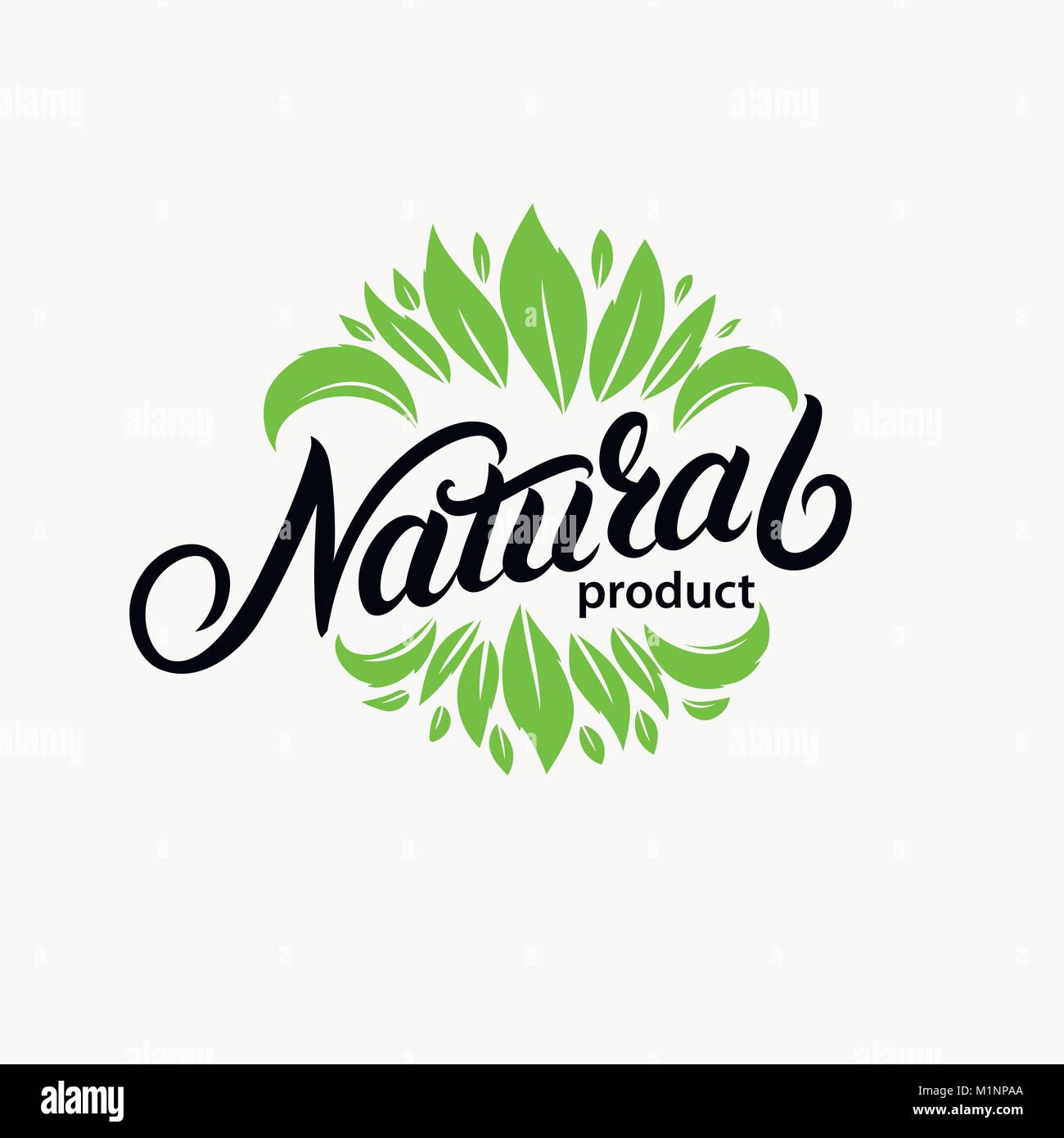 Natural hand written lettering logo, emblem with leaves Stock Vector ...