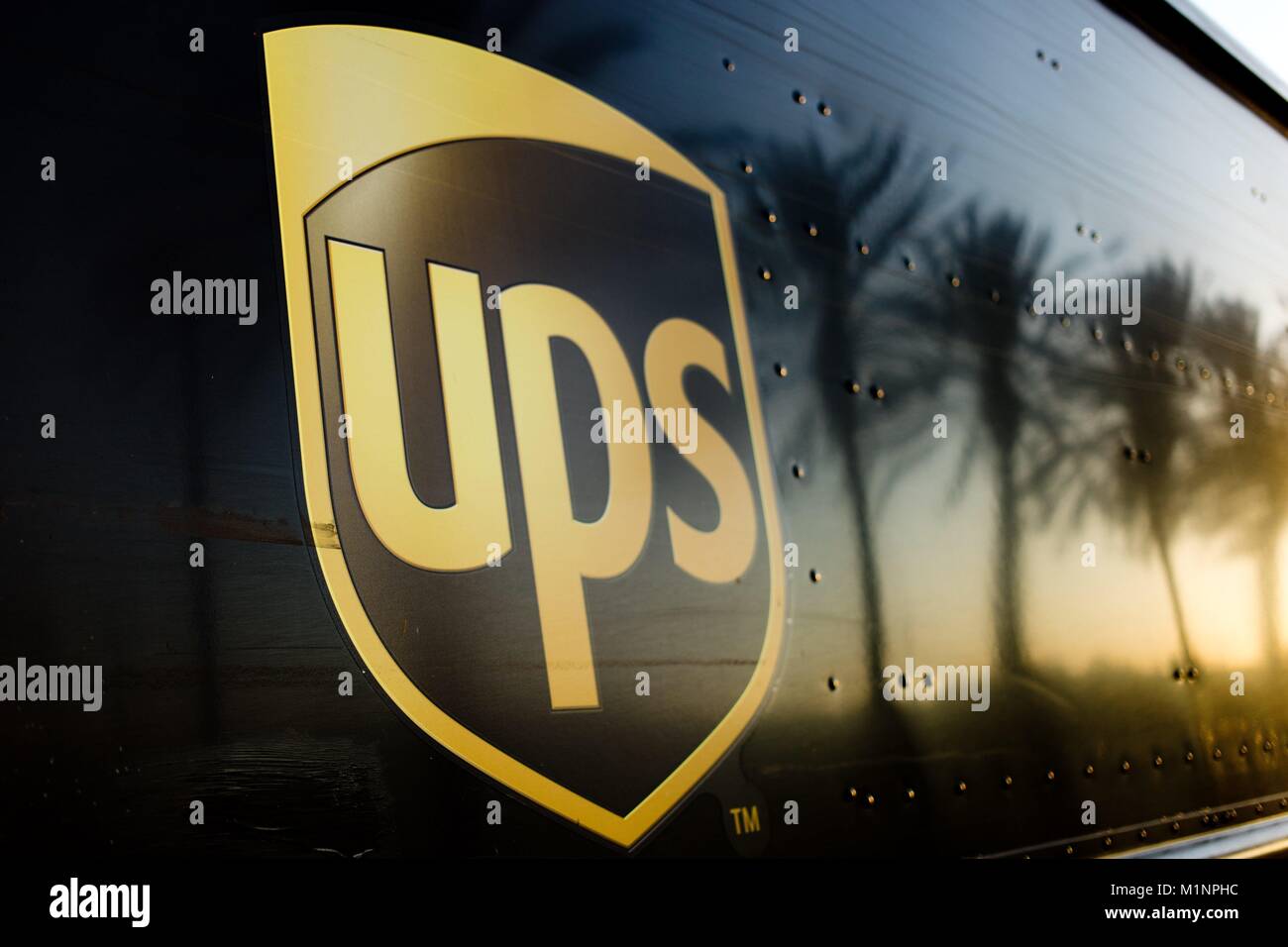 UPS logo on a delivery truck in Mission Valley in San Diego, in ...