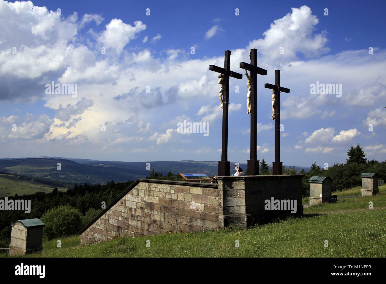 The landmark of the Kreuzberg in the Rhon is the crucifixion group. At ...