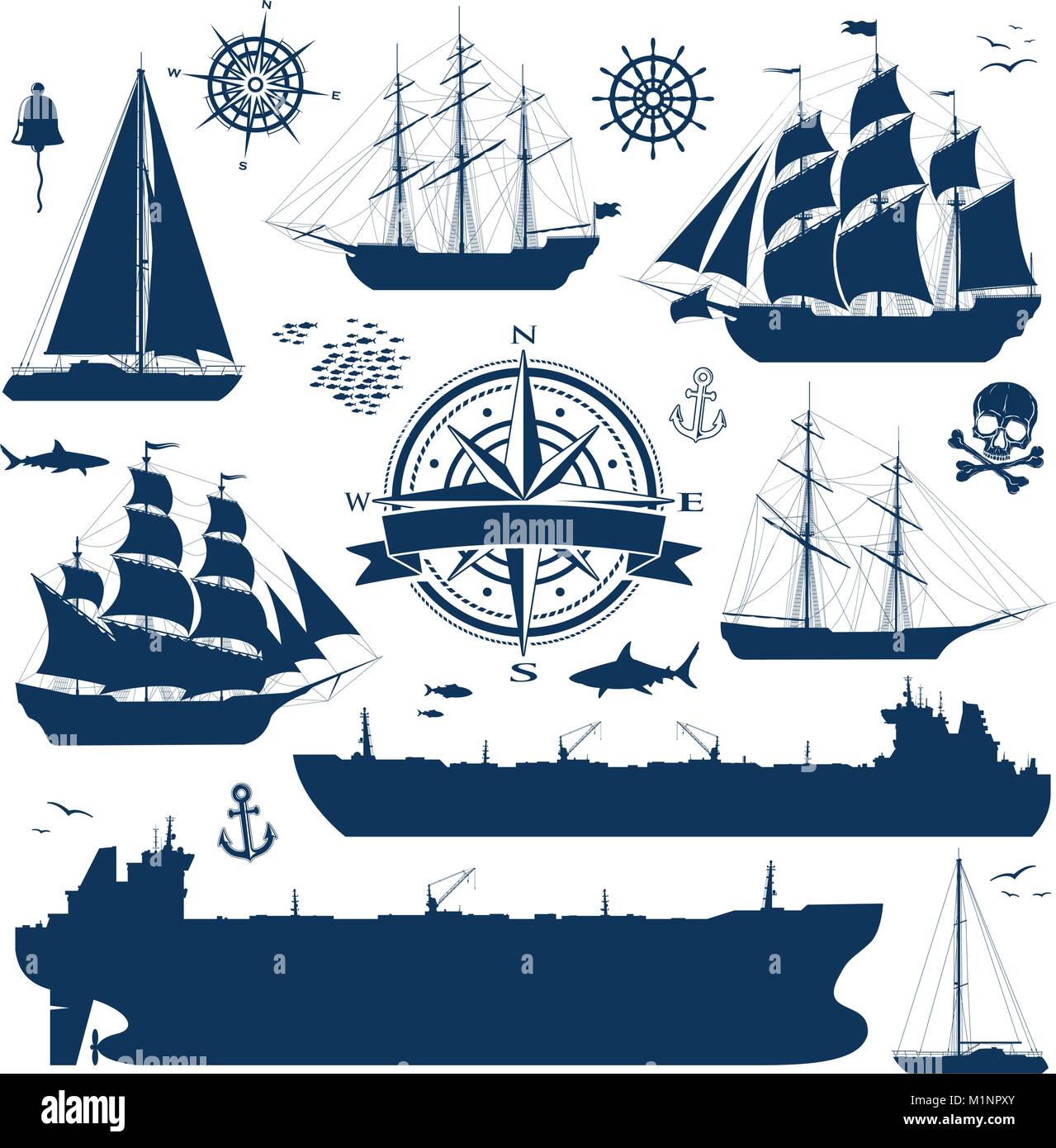 Square rigged sail boat Stock Vector Images - Alamy