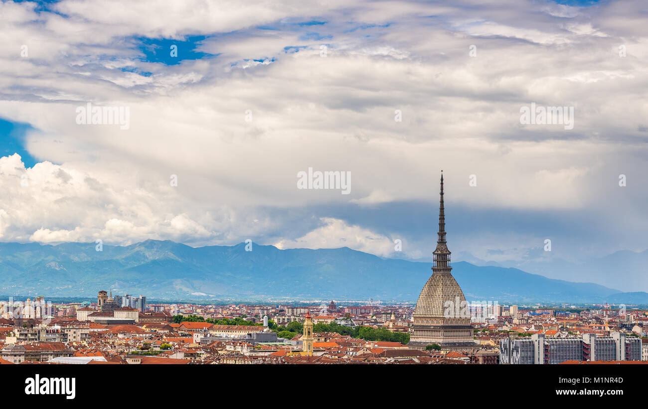 Turin Cityscape, Italy, Torino skyline, the Mole Antonelliana towering ...