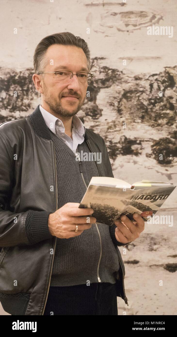 Swiss author Lukas Baerfuss reading from his novel Hagard in Bielefeld ...