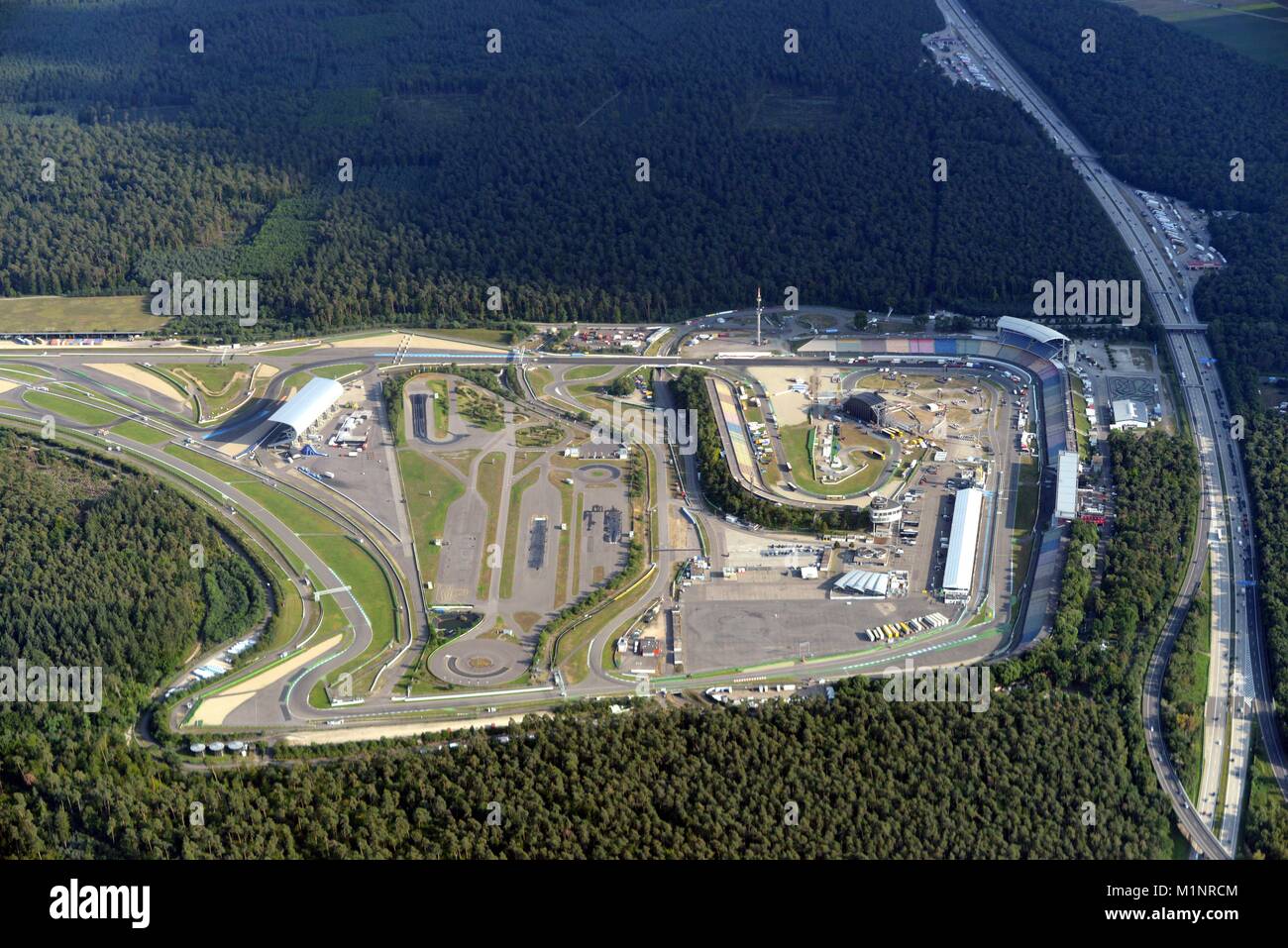 Aereal view of Hockenheimring Formula 1 race course. Germany, September ...