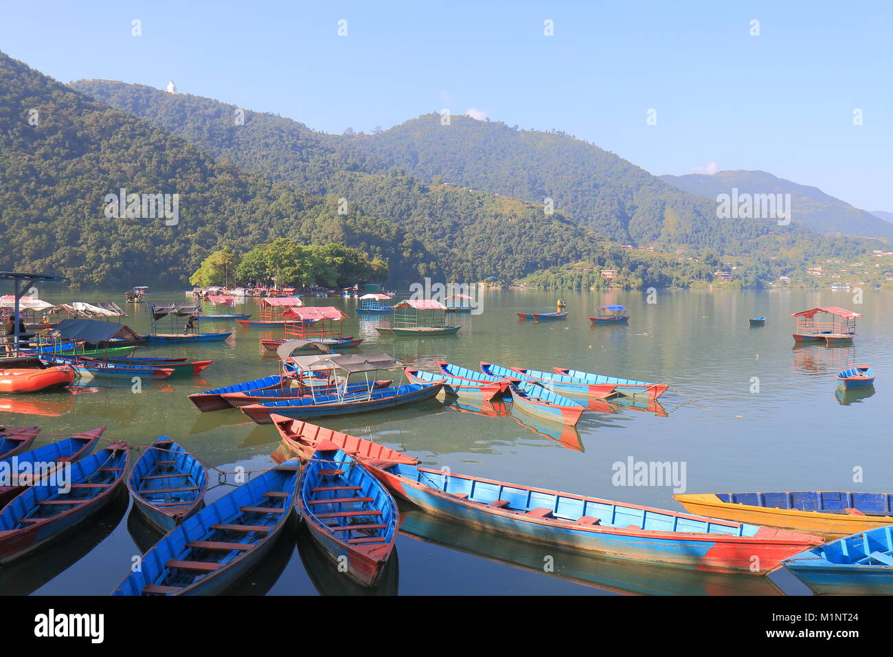 Fhewa lake boat landscape Pokhara Nepal Stock Photo - Alamy
