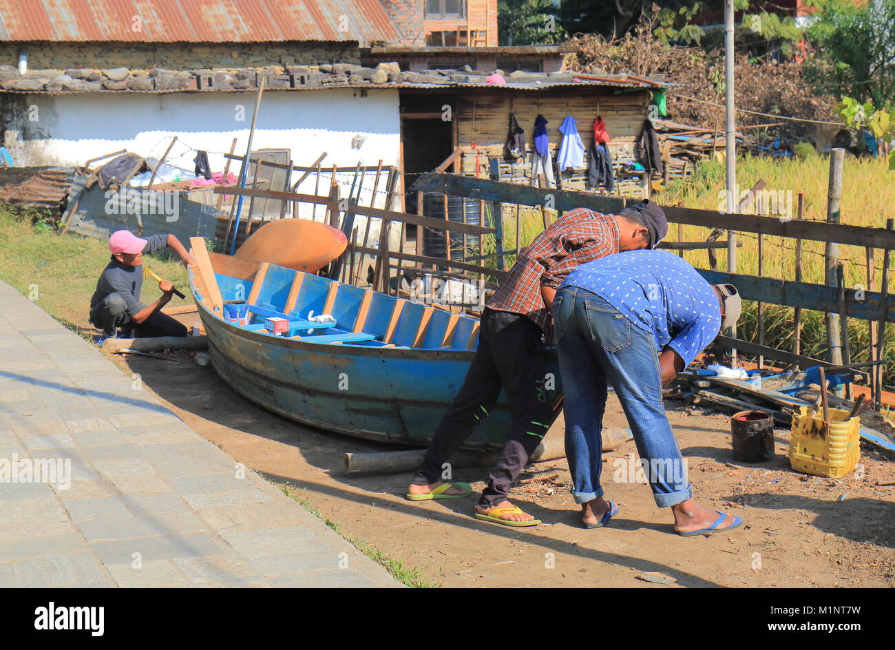 People build boat in Pokhara Nepal Stock Photo - Alamy
