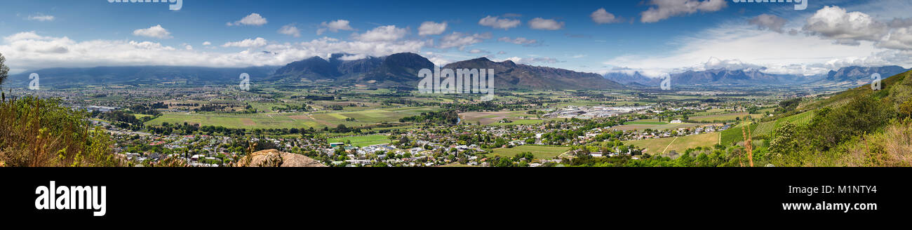 Panoramic view over the town of Paarl in the Western Cape of south ...