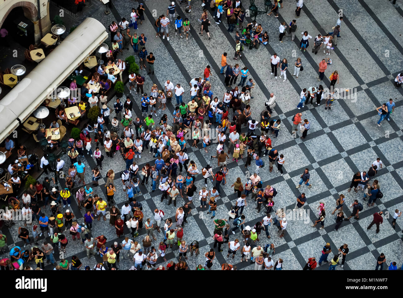 Aerial photograph of people visiting the Old Town Square in Prague ...