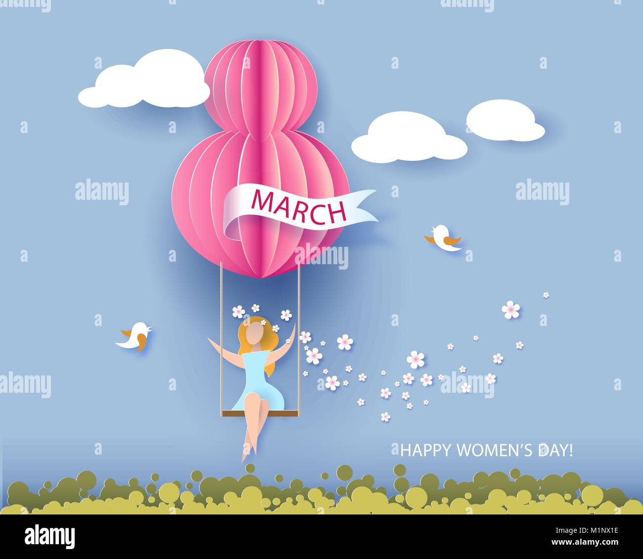 Woman on pink flower Stock Vector Images - Alamy