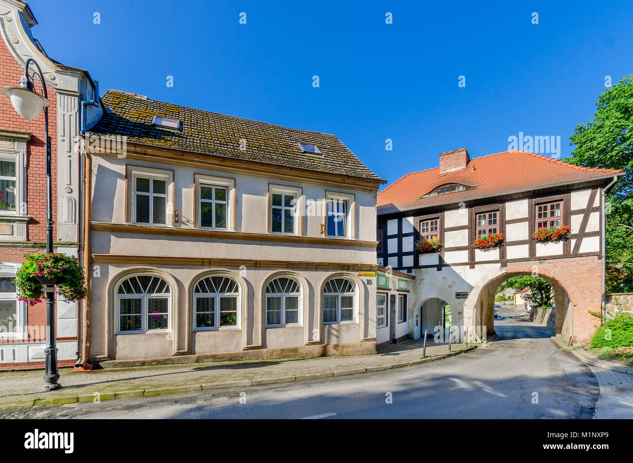 Townscape of Lagow with Marchian Gate, village (small town) in Lubusz ...