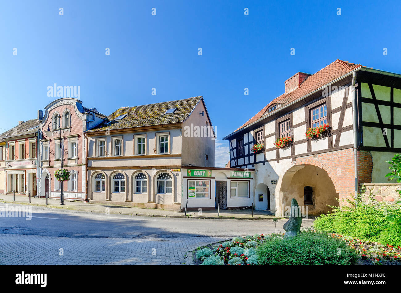 Townscape of Lagow with Marchian Gate, village (small town) in Lubusz ...