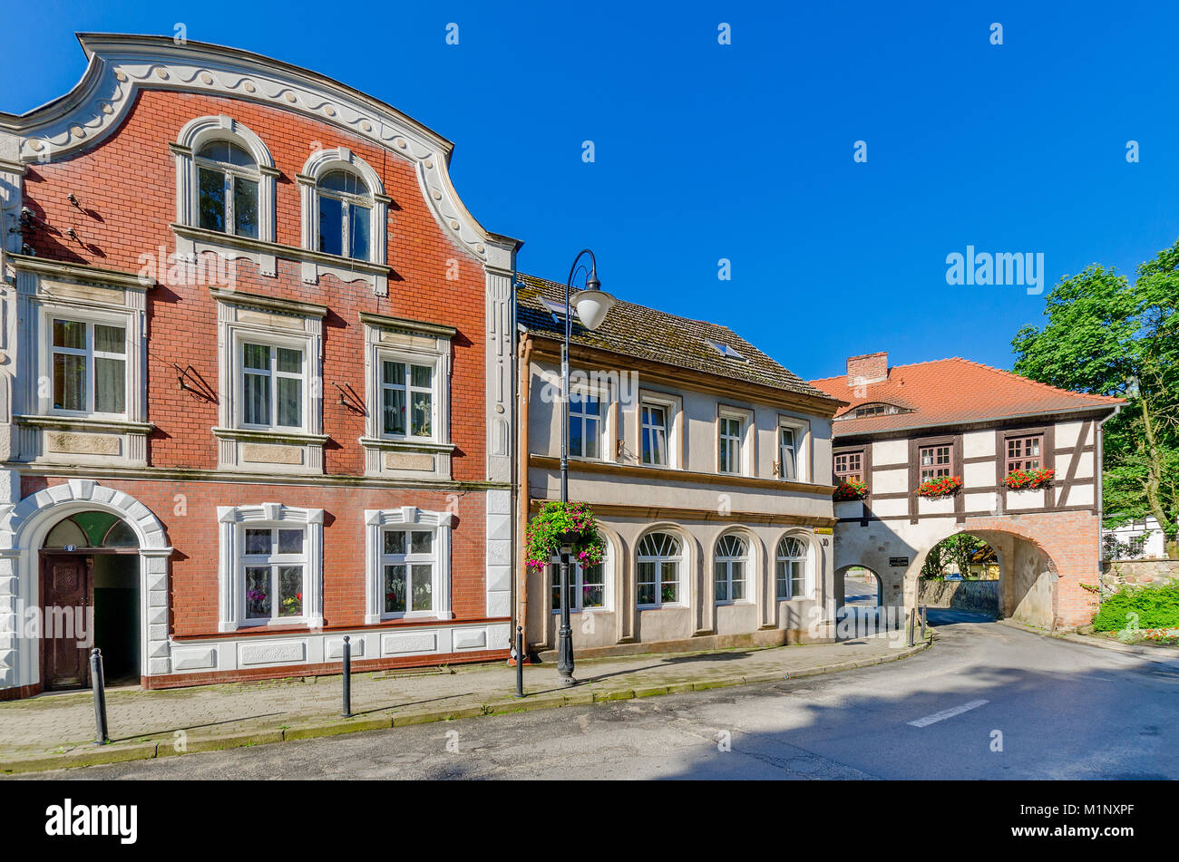Townscape of Lagow with Marchian Gate, village (small town) in Lubusz ...