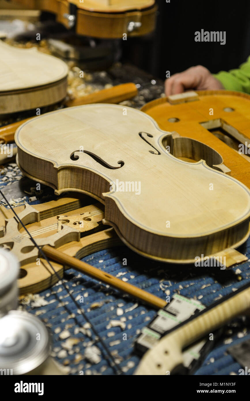 Violins during the phases of their construction, Cremona, Italy ...