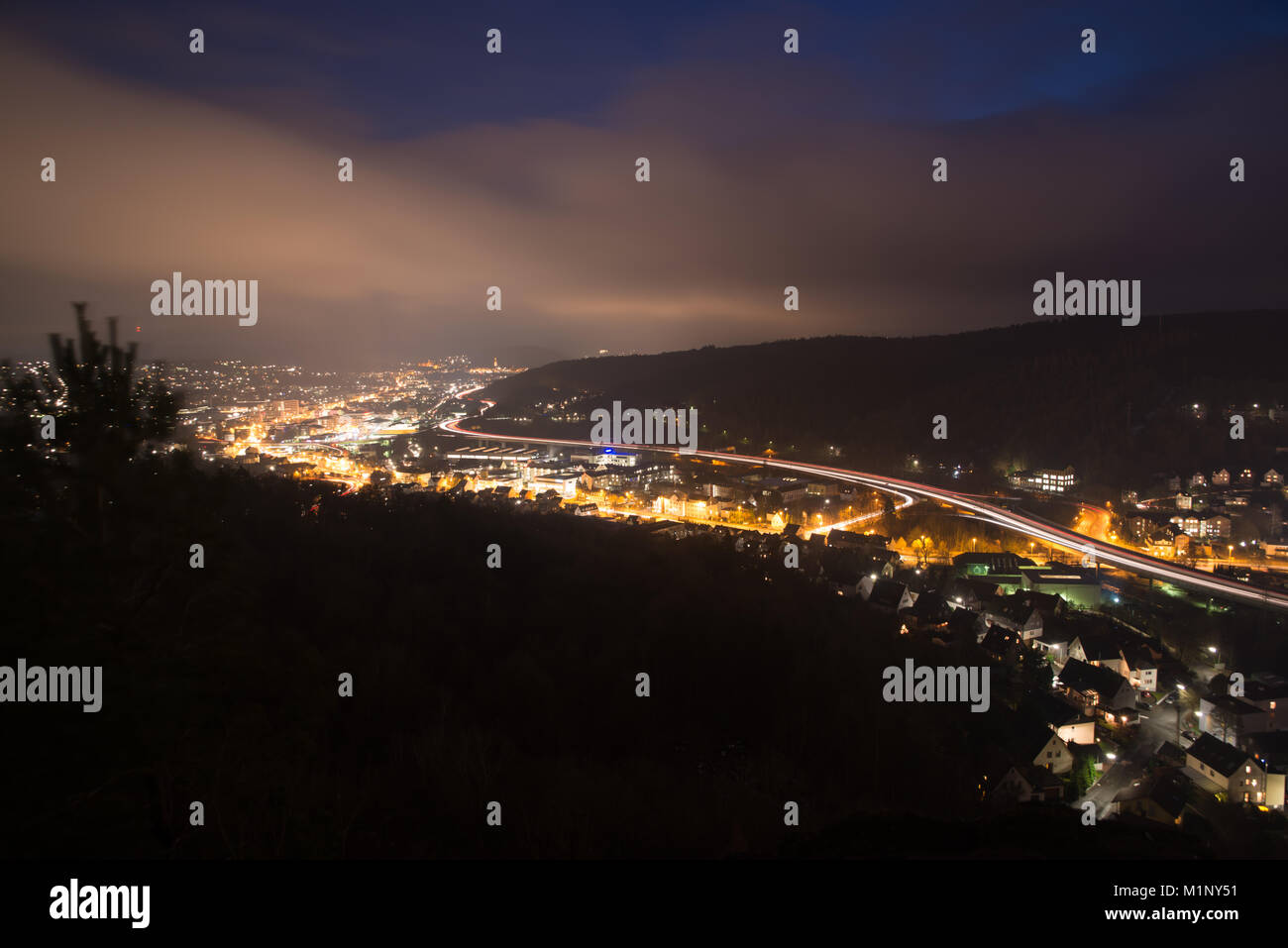Scenic view on the city of Siegen in Germany during night Stock Photo ...
