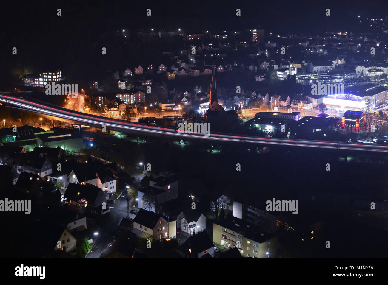 Scenic view on the city of Siegen in Germany during night Stock Photo ...