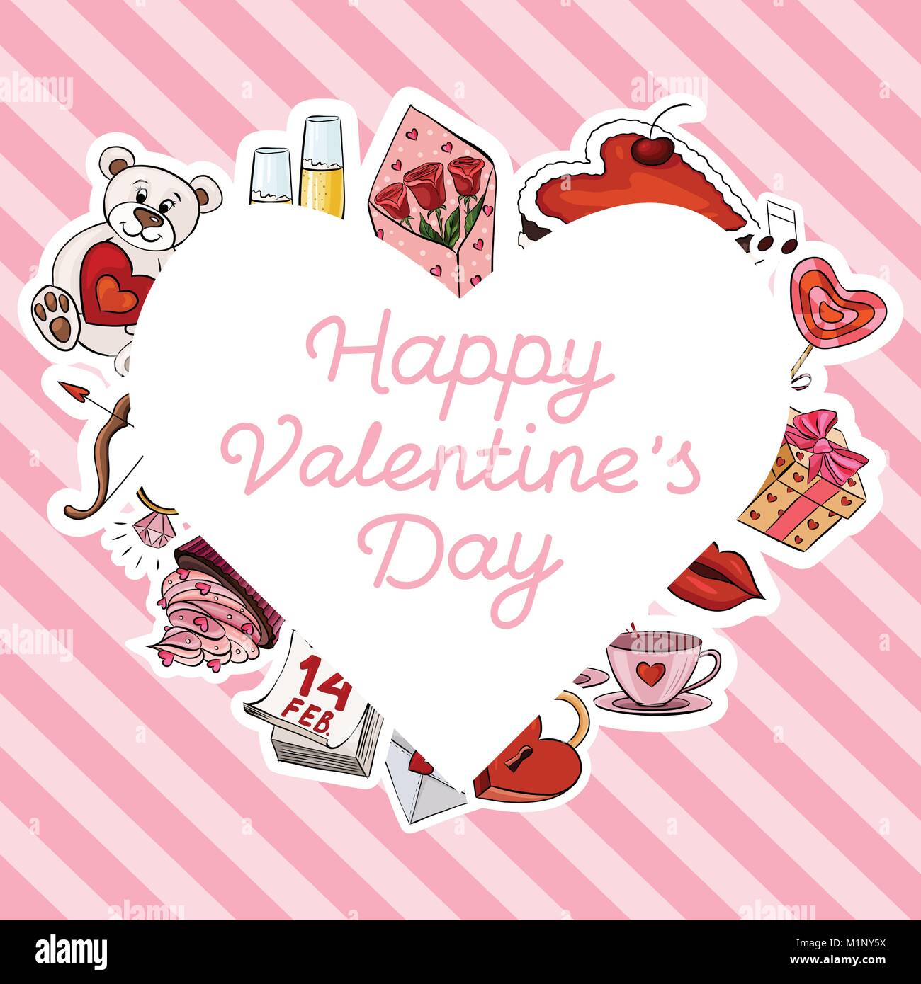 Vector illustration of a greeting card design with a heart-shape Stock ...