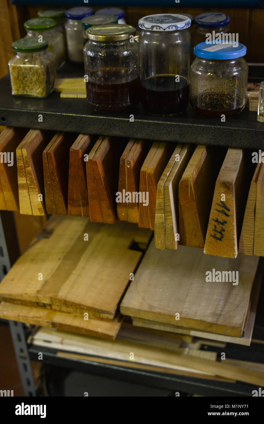 Wooden materials used for violins construction, Cremona, Italy, January ...