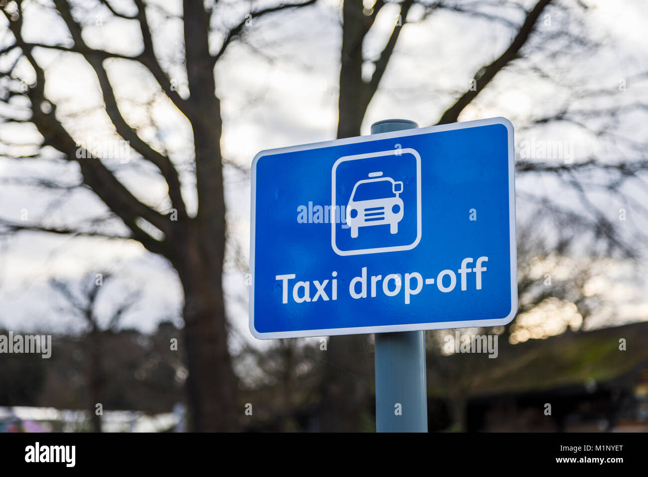Typical blue and white rectangular English roadside traffic management ...