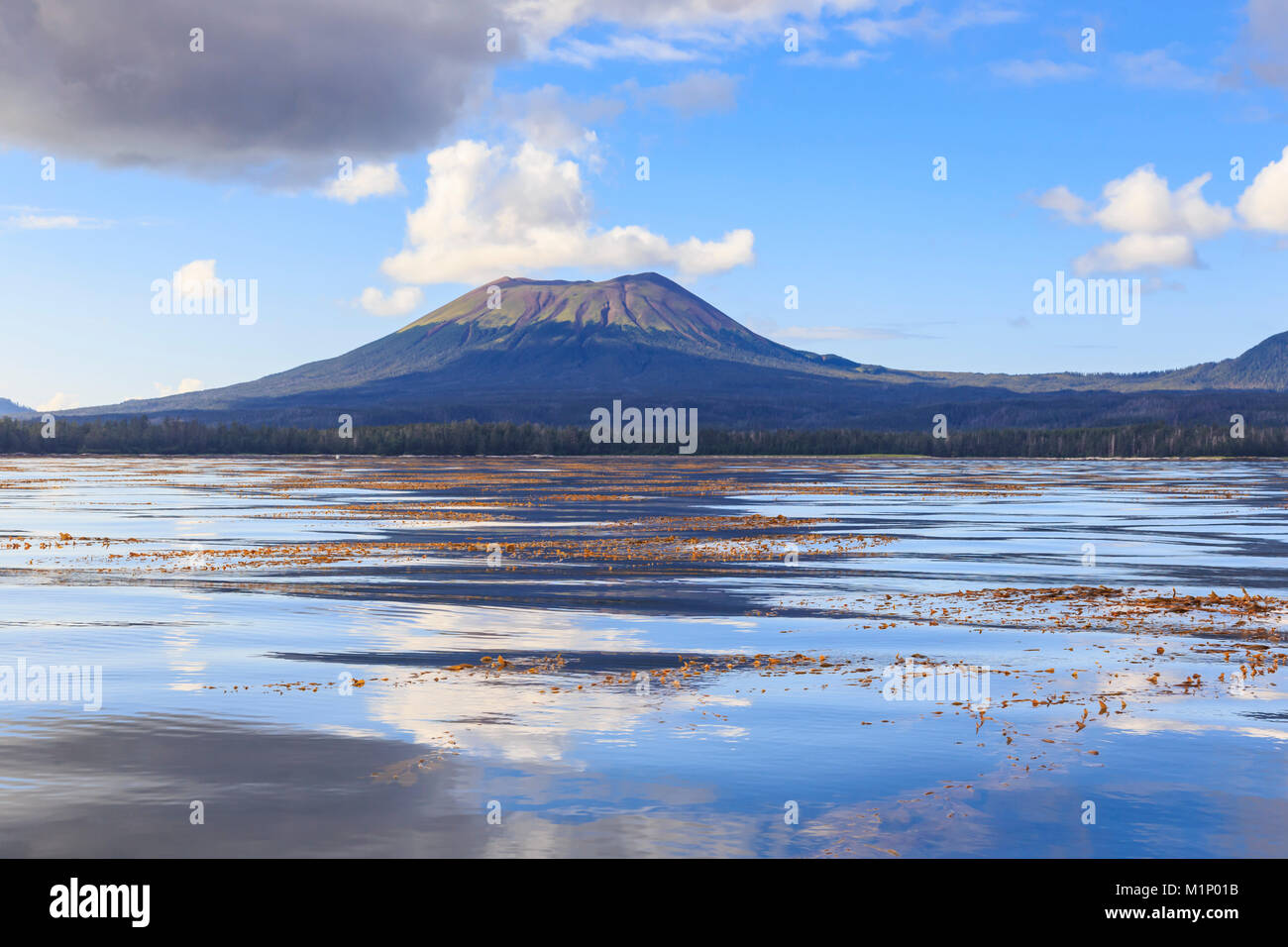 Mount Edgecumbe reflections, extinct volcano, Kruzof island, from Sitka ...