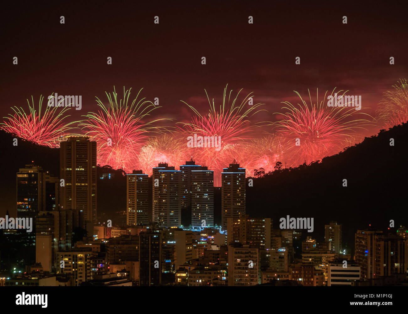 New Years Fireworks over Rio de Janeiro, Brazil, South America Stock ...