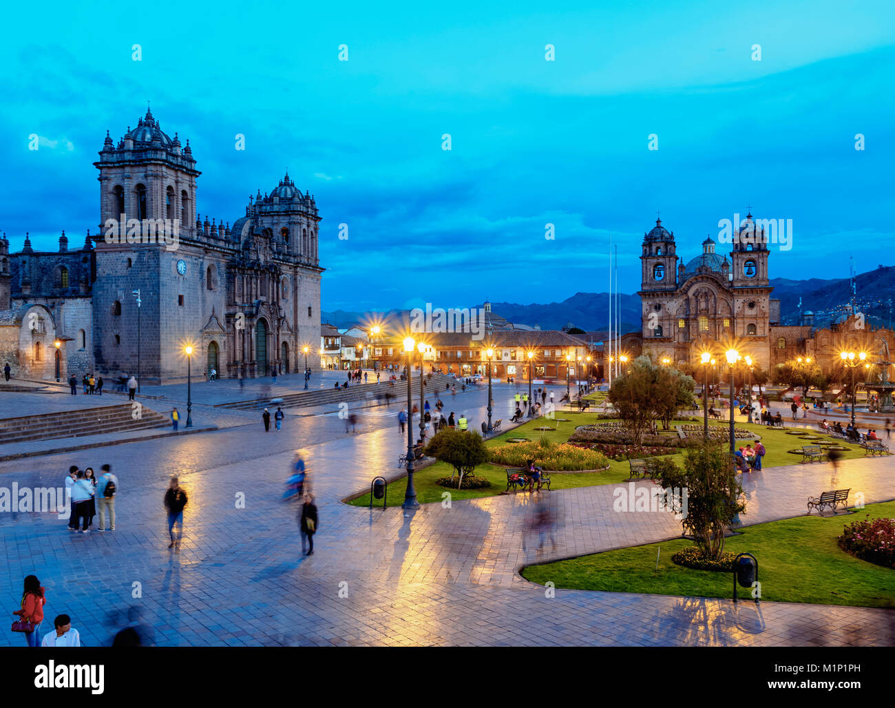 Main Square at twilight, Old Town, UNESCO World Heritage Site, Cusco ...
