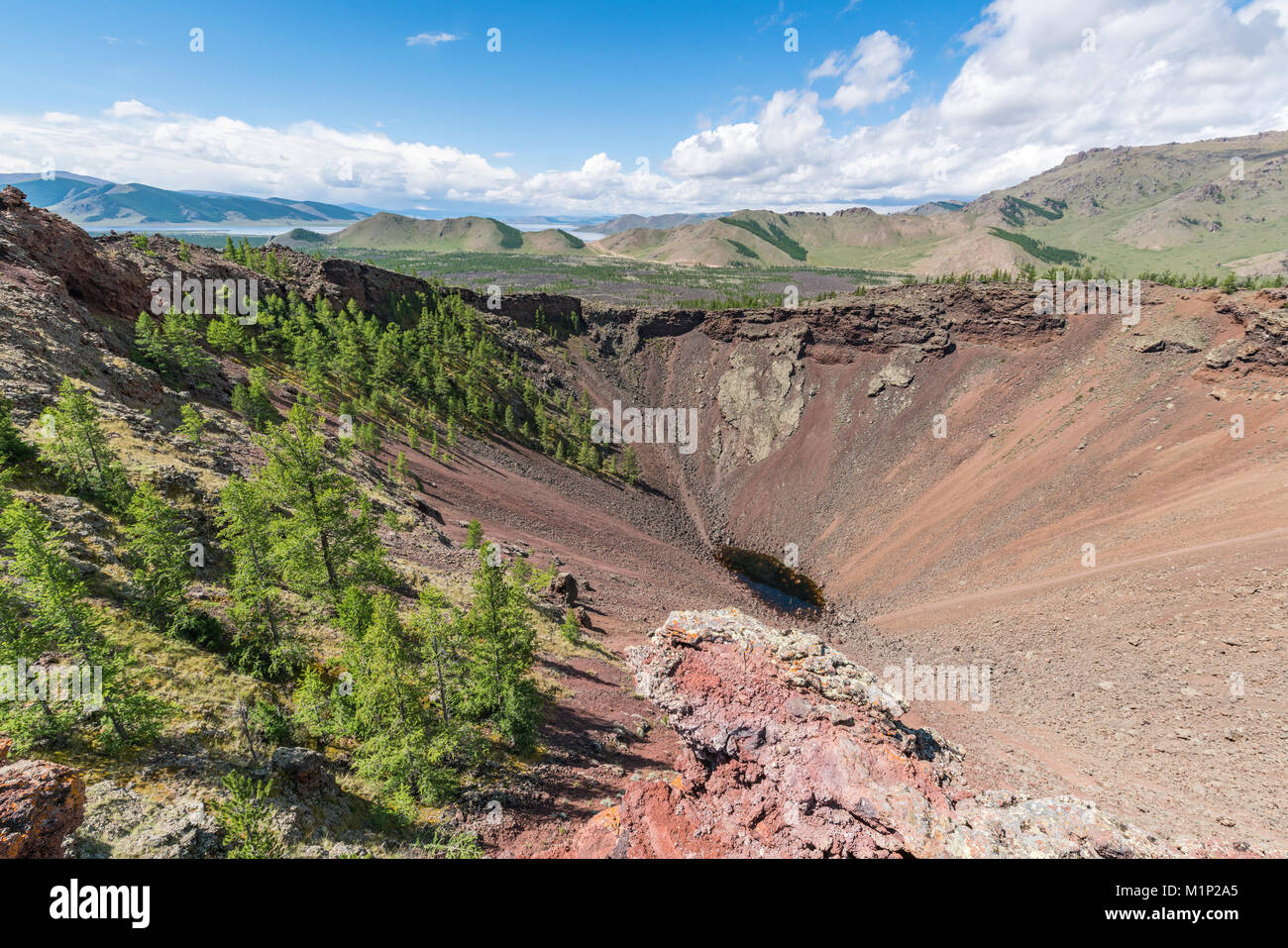 Khorgo volcano crater and White Lake in the background, Tariat district ...