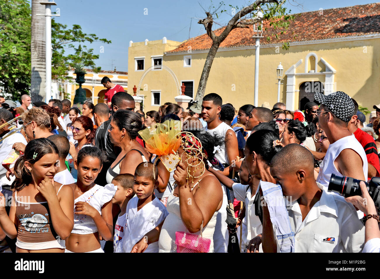 REMEIDOS, CUBA, MAY 7, 2009. Lots of people in a town festival, in ...