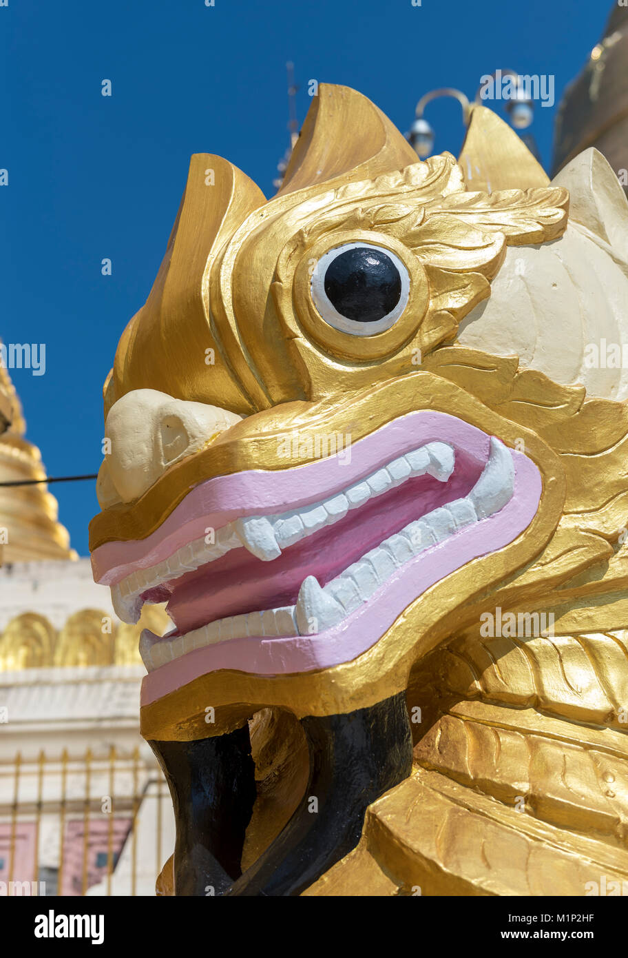 Golden Chinthe at Shwedagon Pagoda,Yangon,Rangoon,Myanmar,Burma Stock ...