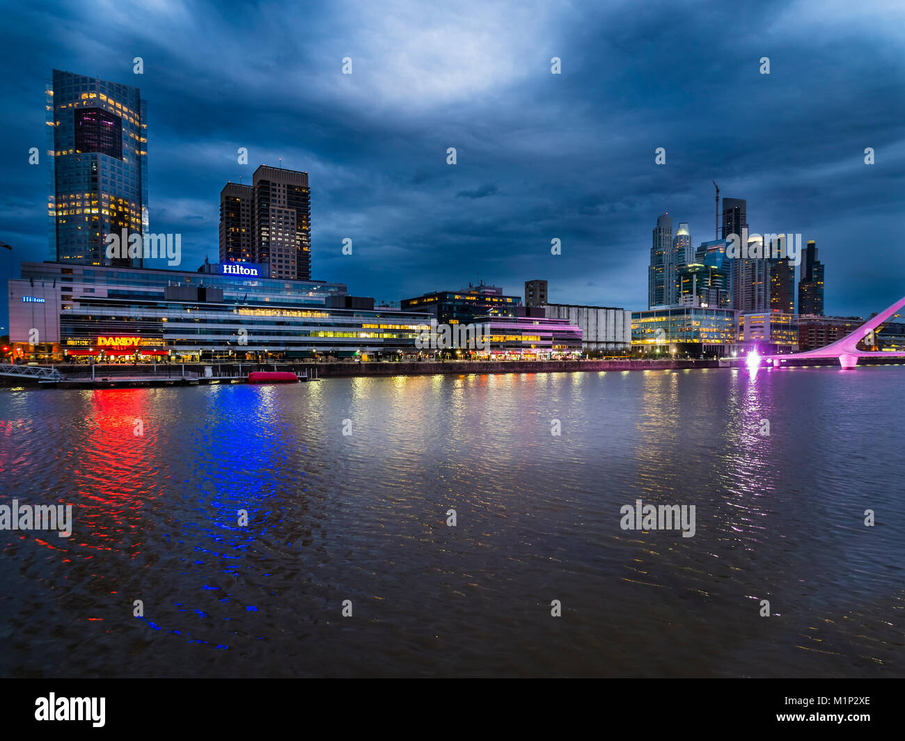 High-rise buildings at the south dock on the river Río de la Plata ...
