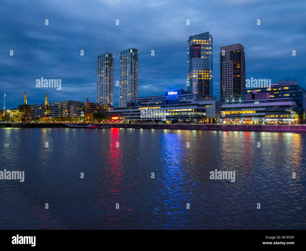 High-rise buildings at the south dock on the river Río de la Plata ...