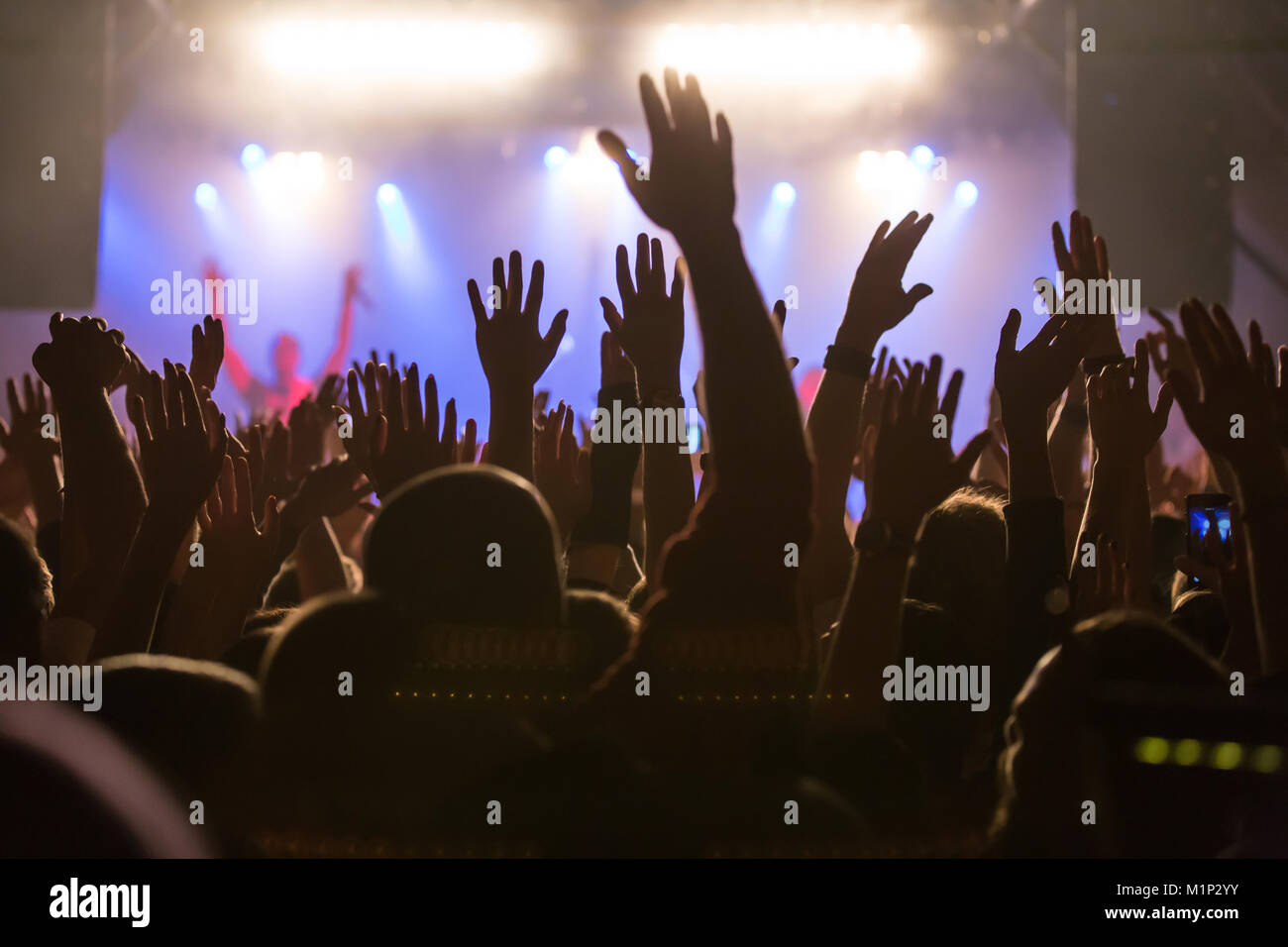 Fans in the audience cheering during the concert of the German-Lebanese ...